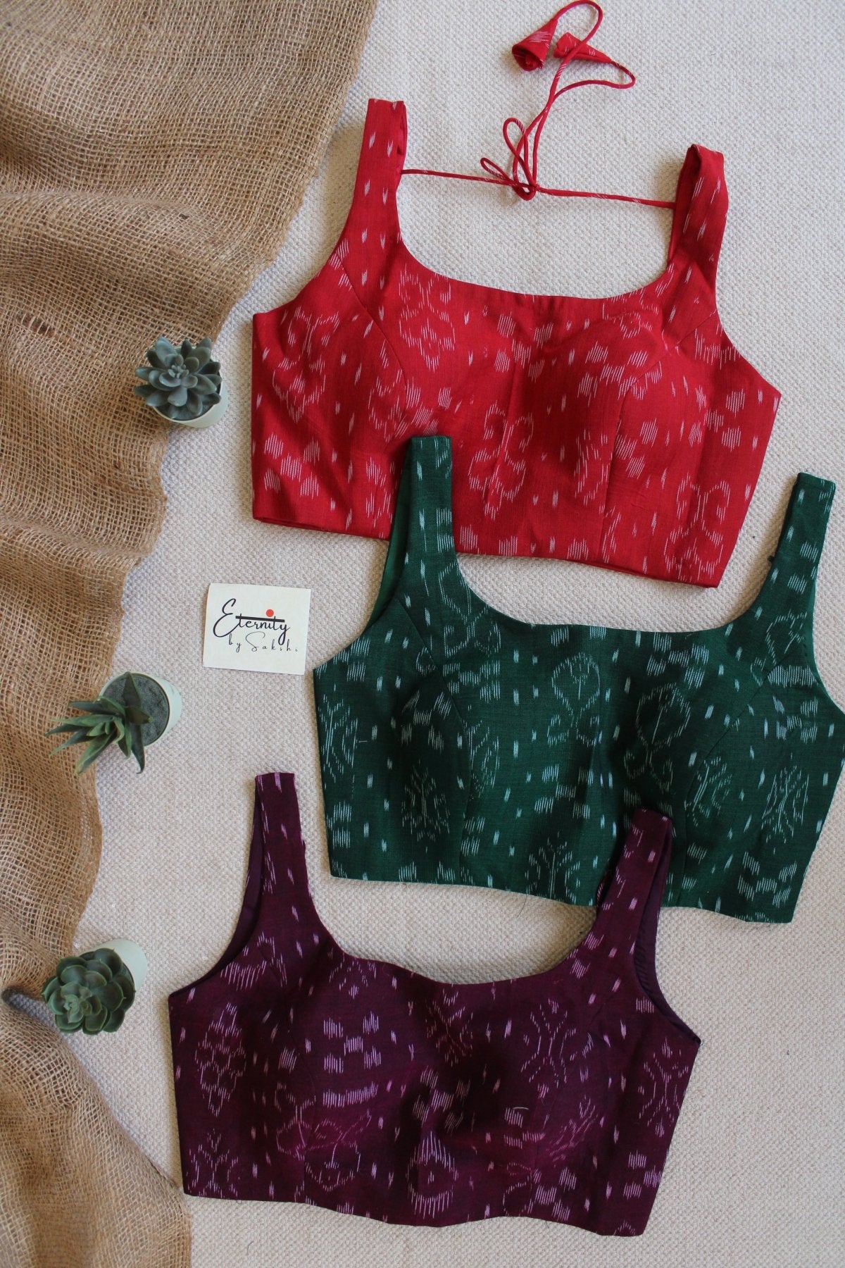 Red + Green + Rosy (Ikat Noorie) (Combo Blouse) – Eternity by Sakshi